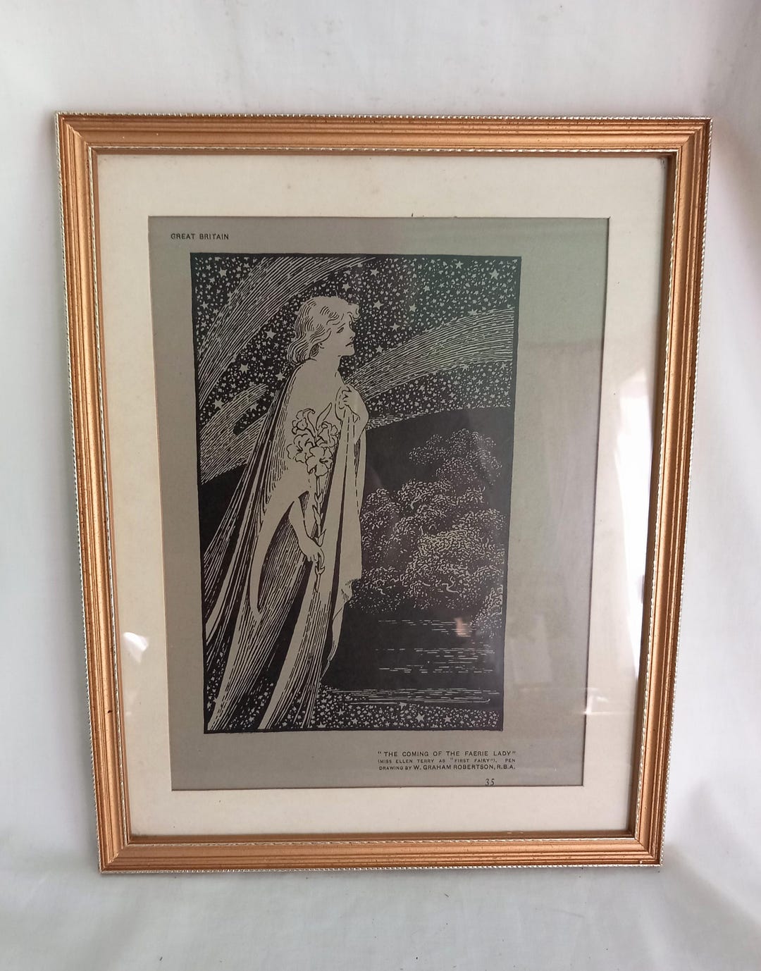 Framed Edwardian Print of A Drawing by G Robertson RBA Ellen Terry as ...