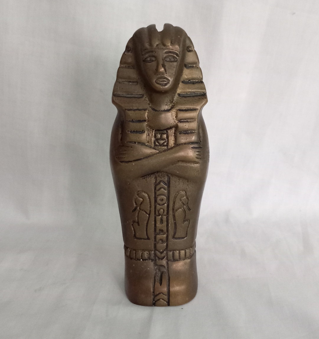 Brass Metal Egyptian Pharaoh Moneybox Figurine Statue 7.25 Gold Ancient ...