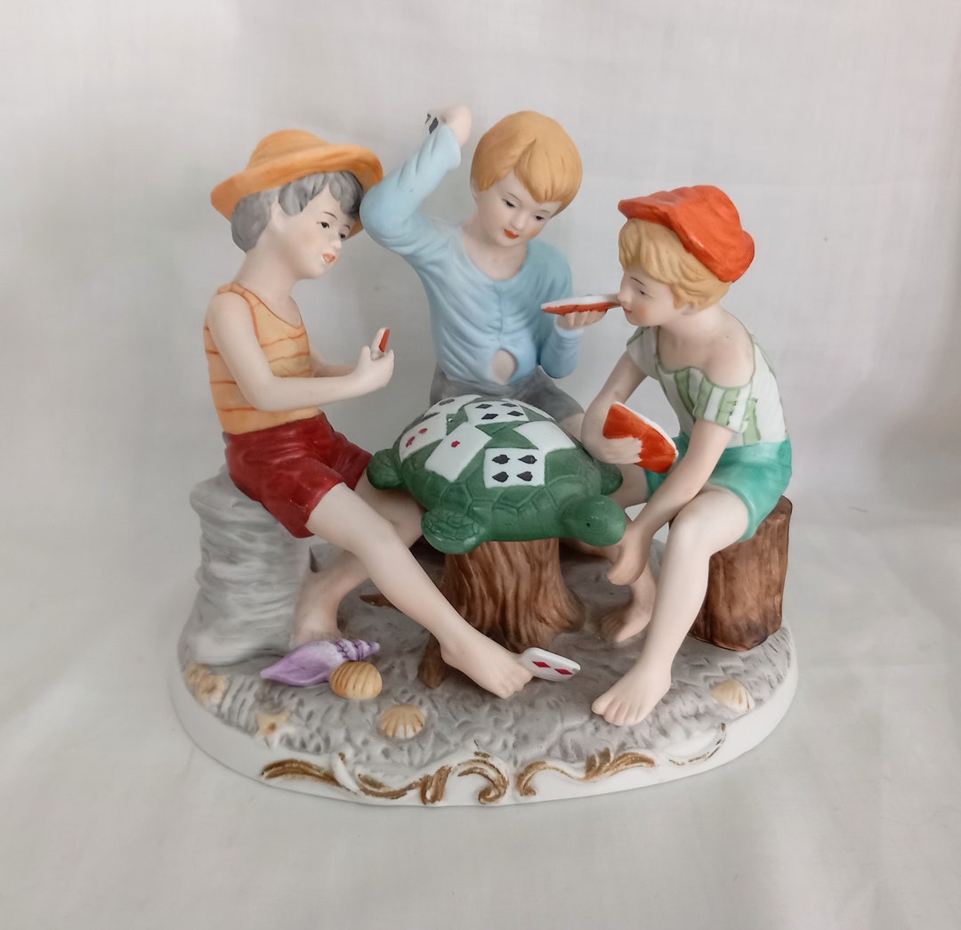 Vintage Kitsch Ceramic Figurine Statue of 3 Boys Playing Cards - Etsy