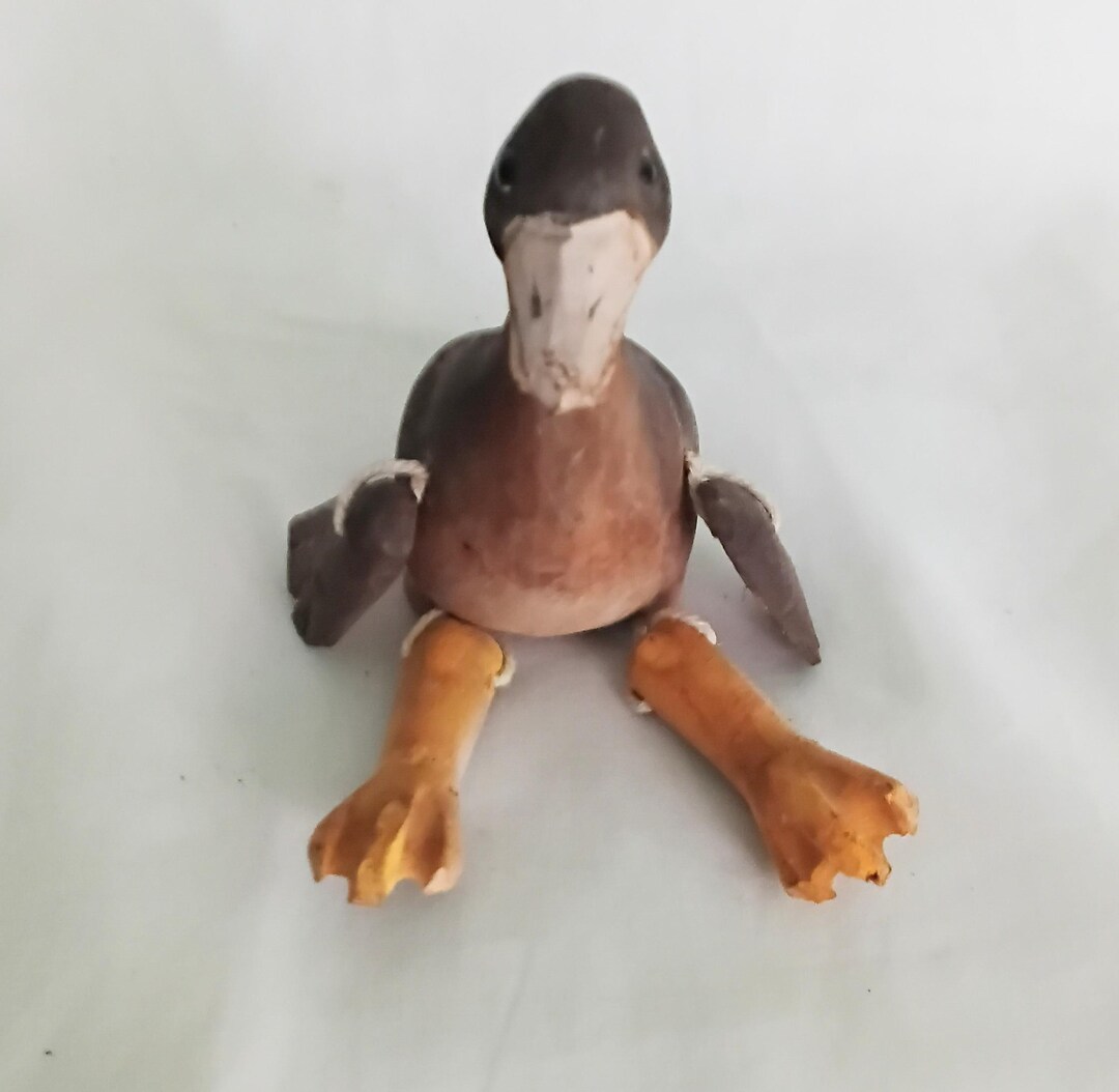 Hand Carved Small Wooden Duck Statue Figurine Treen 4.25" Rustic Naive ...