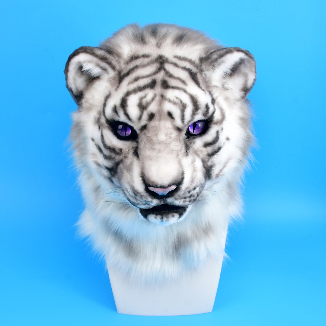 White Tiger Fursuit Head, Furry Cosplay Party Costume, Realistic Tiger ...