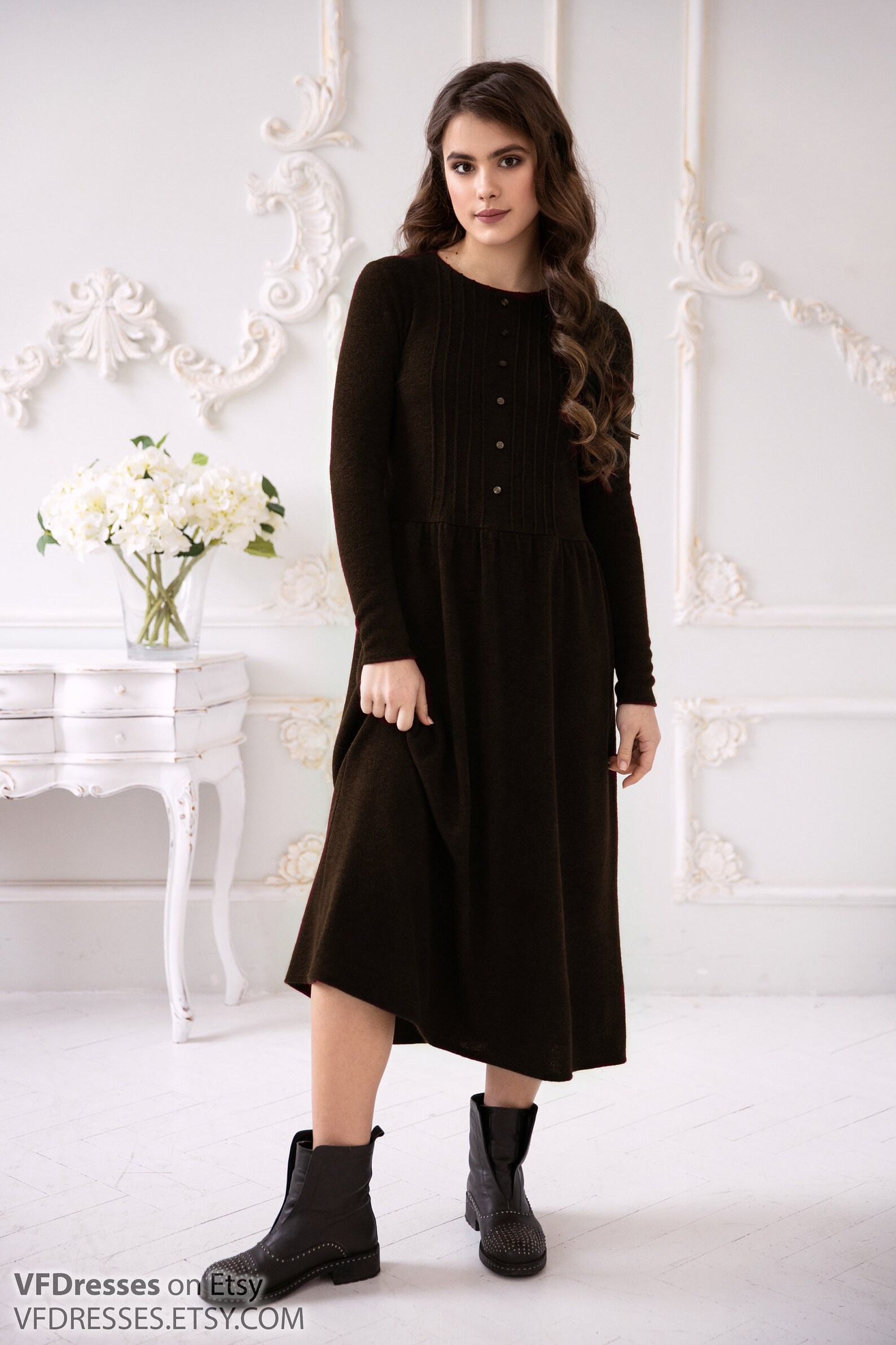 Angora dress dark brown casual Dress Casual Angora dress | Etsy