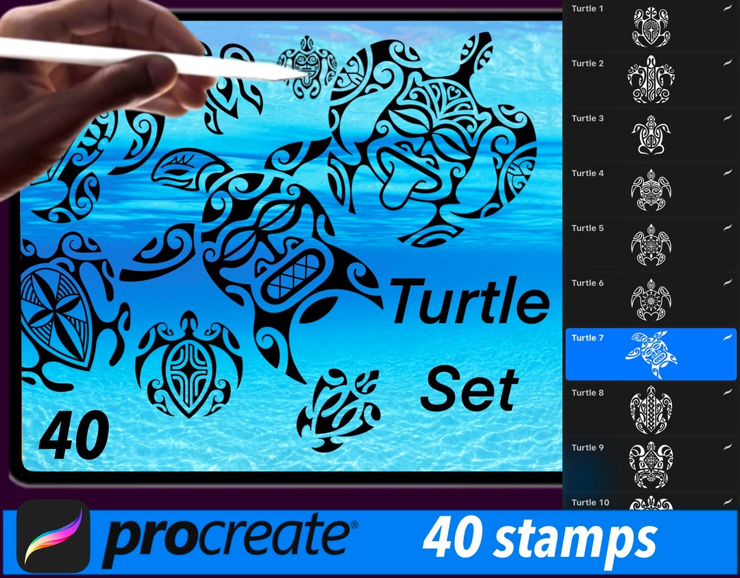 40 Polynesian Turtle Procreate Stamps: Tattoo Design Brushes - Etsy