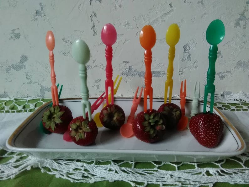 Vintage Colorful Plastic Skewers Spoons and Skewers Plastic - Etsy