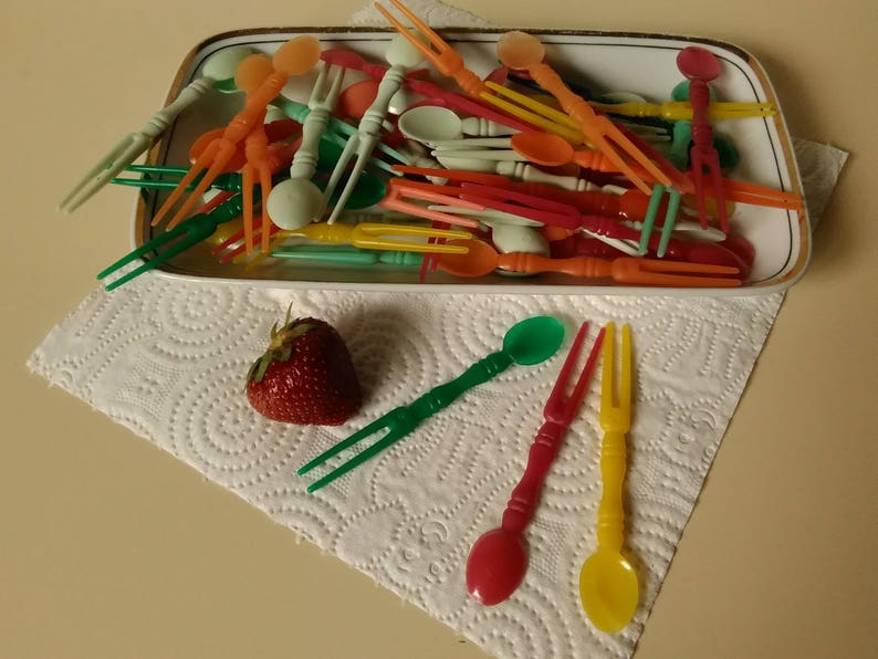 Vintage Colorful Plastic Skewers Spoons and Skewers Plastic - Etsy