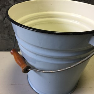 Enameled Bucket, White Bucket, Large Bucket, Rustic Decor, Vintage ...