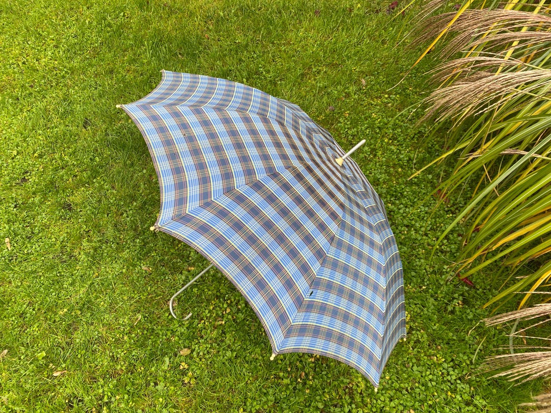 Vintage Plaid Umbrella, Blue Costume Accessory - Etsy