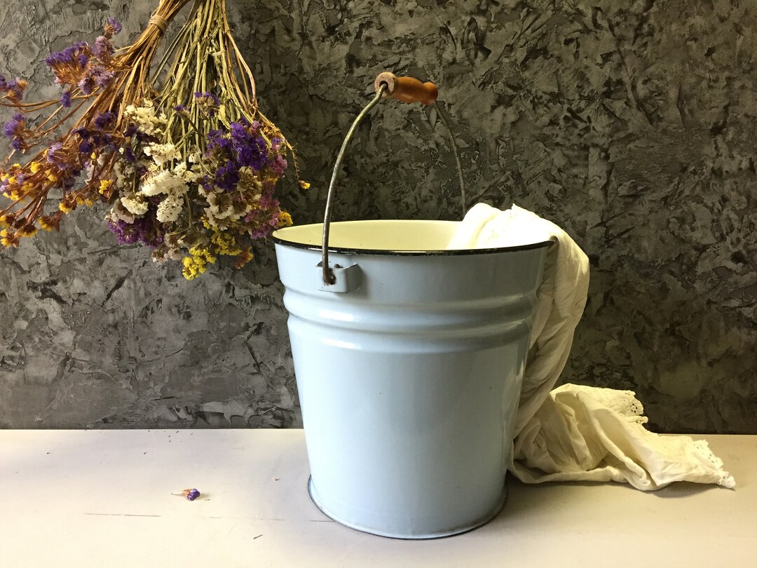 Enameled Bucket, White Bucket, Large Bucket, Rustic Decor, Vintage ...