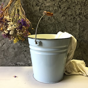 Enameled Bucket, White Bucket, Large Bucket, Rustic Decor, Vintage ...