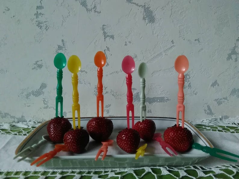 Vintage Colorful Plastic Skewers Spoons and Skewers Plastic - Etsy