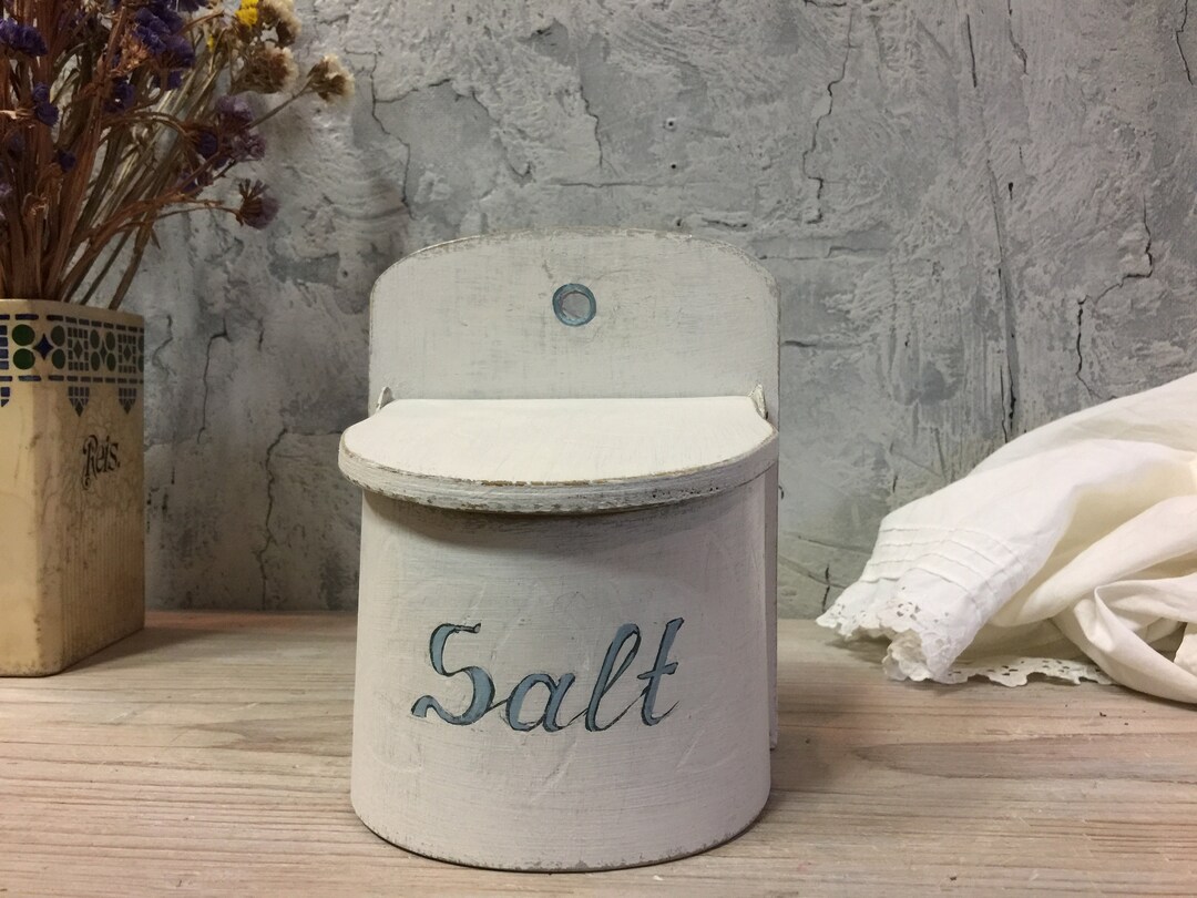 Vintage Salt Container, Wooden Wall Mounted Salt Box, Wooden Salt ...
