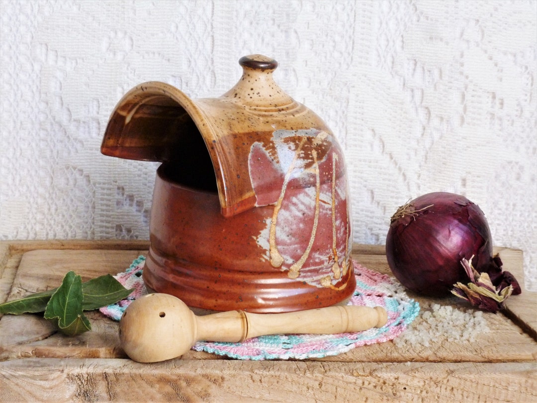 Ceramic Salt Box With Its Wooden Spoon, Enameled Stoneware Salt Pot ...