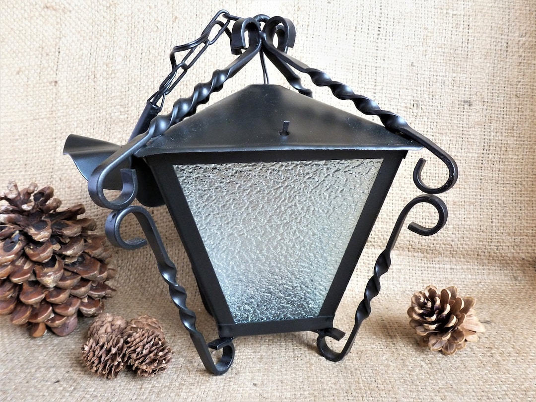 Old Wrought Iron Hanging Lantern Vintage Wrought Iron and - Etsy