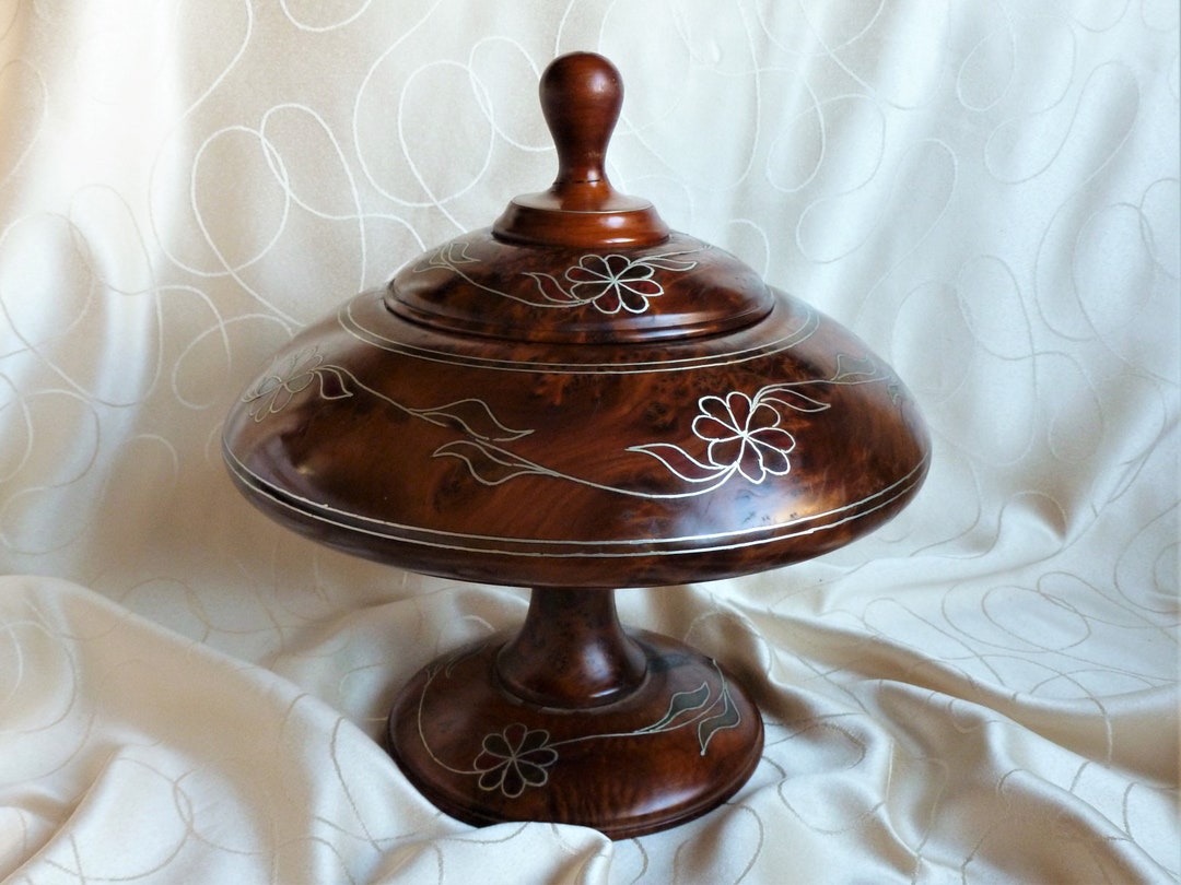 Wooden Candy Box on Pedestal, Vintage Wooden Jewelry Box, Housewarming ...