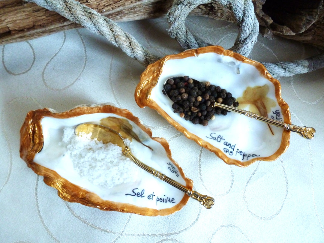Set of Decorated Oyster Shell Table Salt and Pepper Shakers, Table ...