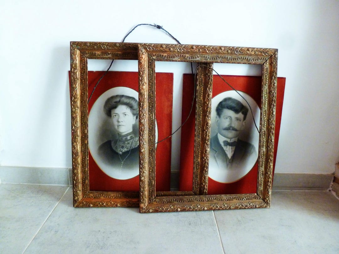 Old Art Nouveau Gilded Frames, Black and White Couple Photograph From ...