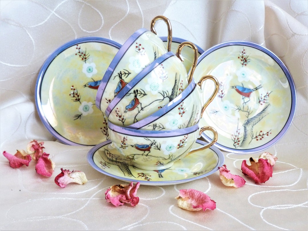 Set of 4 Asian Eggshell Porcelain Coffee Cups, Chinese Porcelain Coffee ...