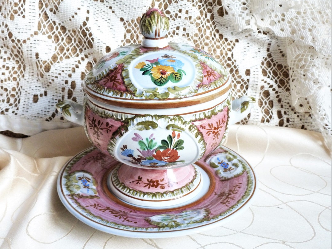 English Porcelain Candy Box, Victorian Bezel on Pedestal, Vintage ...