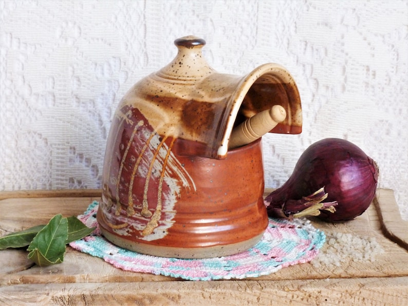 Ceramic Salt Box With Its Wooden Spoon, Enameled Stoneware Salt Pot ...