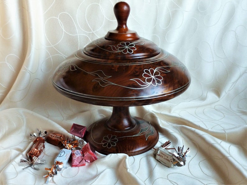 Wooden Candy Box on Pedestal, Vintage Wooden Jewelry Box, Housewarming ...