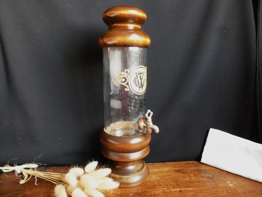 Glass and Wood Art Deco Whiskey Fountain, Cognac Fountain, French Table ...