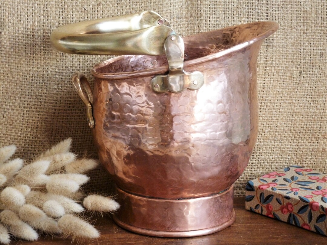 Round Copper Planter, Antique Copper Coal Bucket, Copper Cachepot ...