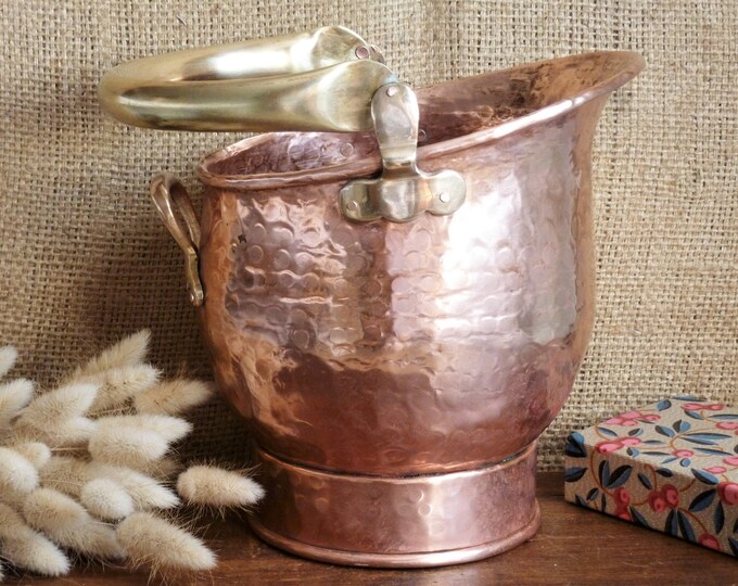 Round Copper Planter, Antique Copper Coal Bucket, Copper Cachepot ...