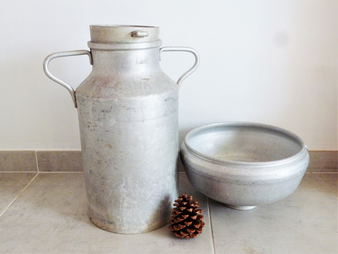 Grand pot à lait en aluminium, pot à lait vintage, bidon collecte à ...