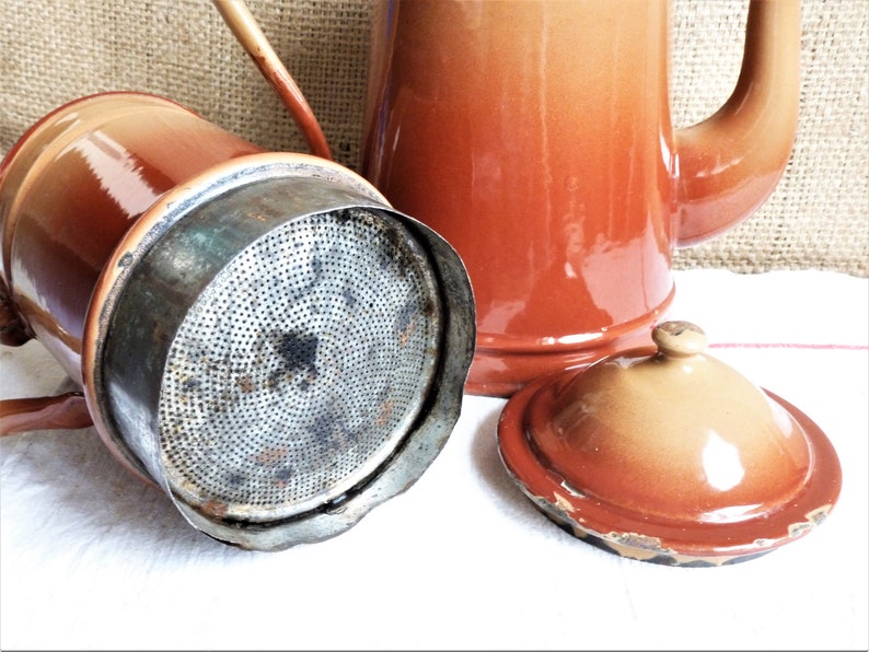 Large Enamel Coffee Maker, Vintage Coffee Jug, 1900s Metal Kitchen Pot ...