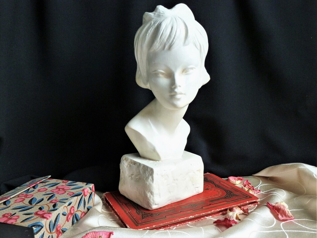 Young Girl Bust Sculpture in Monochrome Plaster, Art Deco Young Girl ...