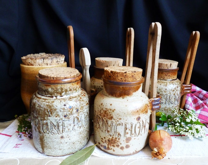 TO CHOOSE: Stoneware Pickle Jars With Wooden Tongs and Cork Stoppers ...
