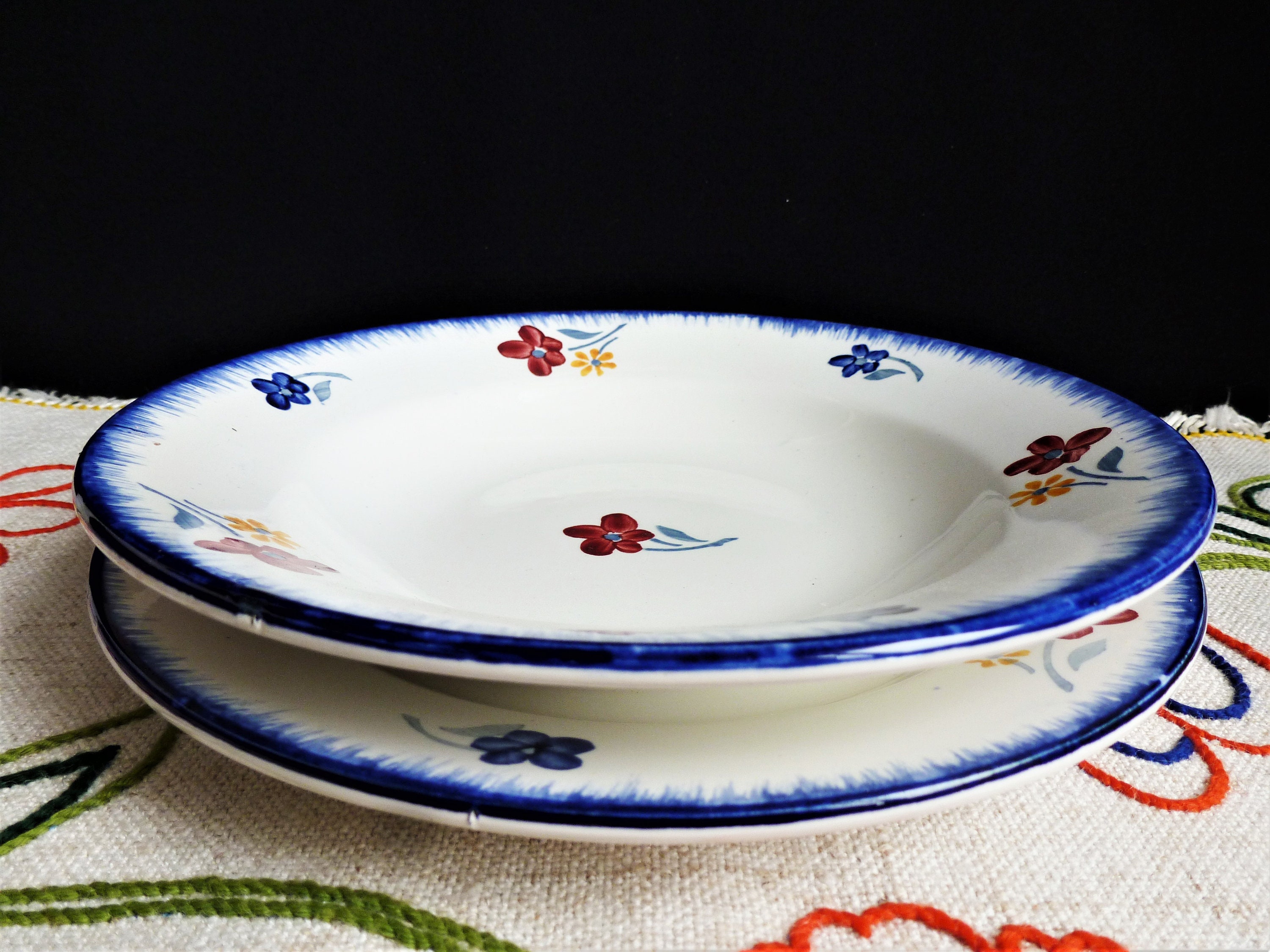 Plates Kitchen & Dining blue and white soup plates 5 old Sarreguemines ...