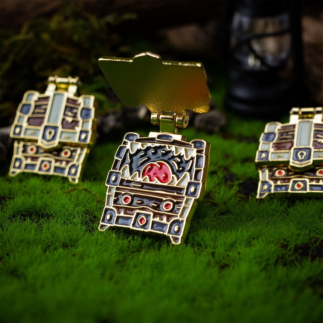 Treasure Chest Mimic Enamel Pin — Hinged Treasure Chest | Dice Bag ...