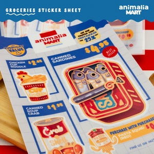 Animalia Mart Sticker Sheet | Cute Animal Food Stickers | Premium ...