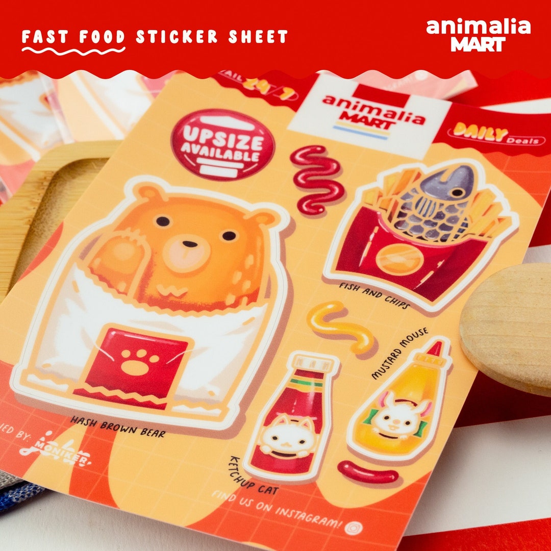 Animalia Mart Sticker Sheet | Cute Animal Food Stickers | Premium ...