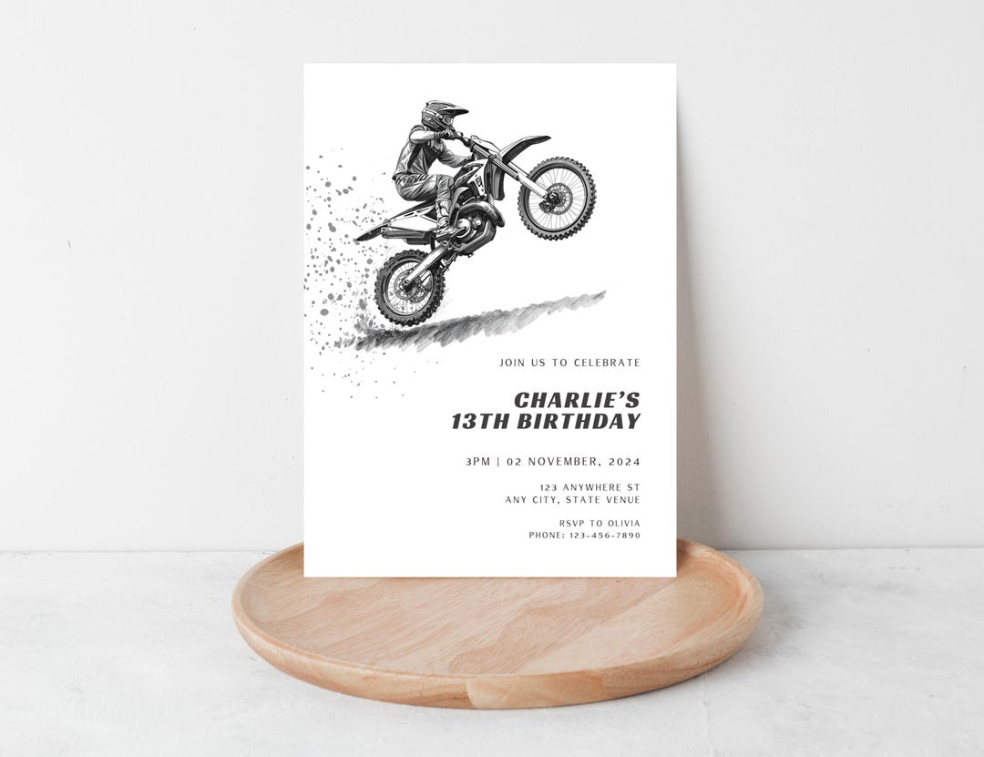 Motocross Dirt Bike Birthday Invitation Editable Canva Template, Racing ...