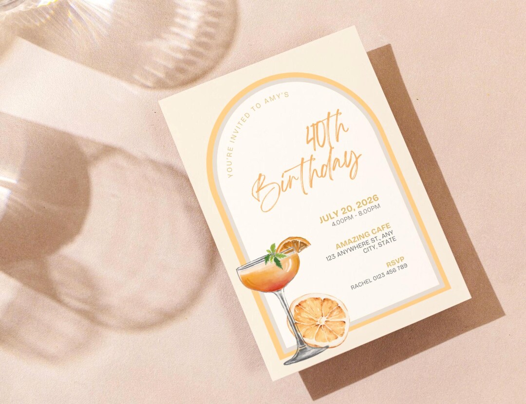 Cocktail Party Invitation | 40th Birthday Invite | Editable Canva ...