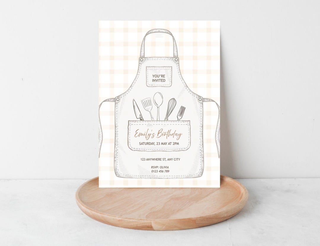 Apron Baking Birthday Invitation, Editable Cooking Party Template - Etsy