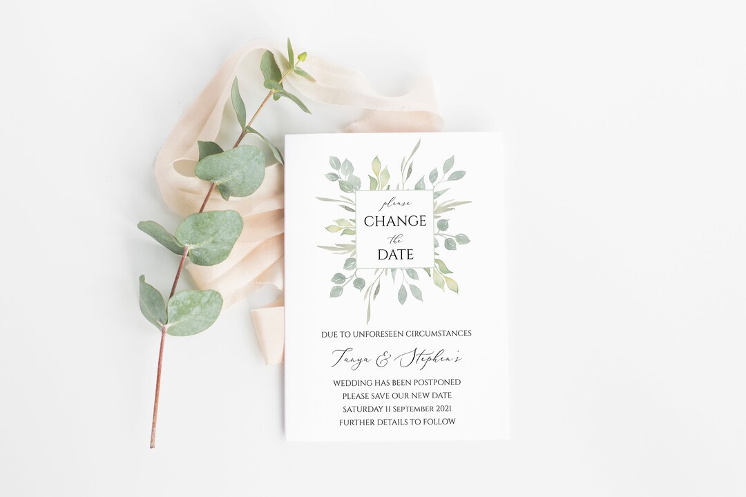 Printable Change the Date Card // Watercolour Eucalyptus // Save the ...