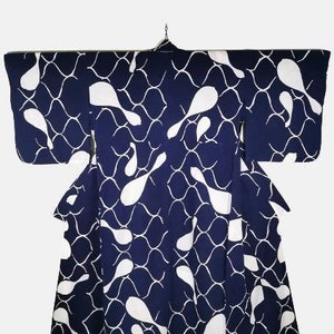 Japanese Kimono Robe Dark Blue Abstract Cotton Kimono Dress | Floral ...