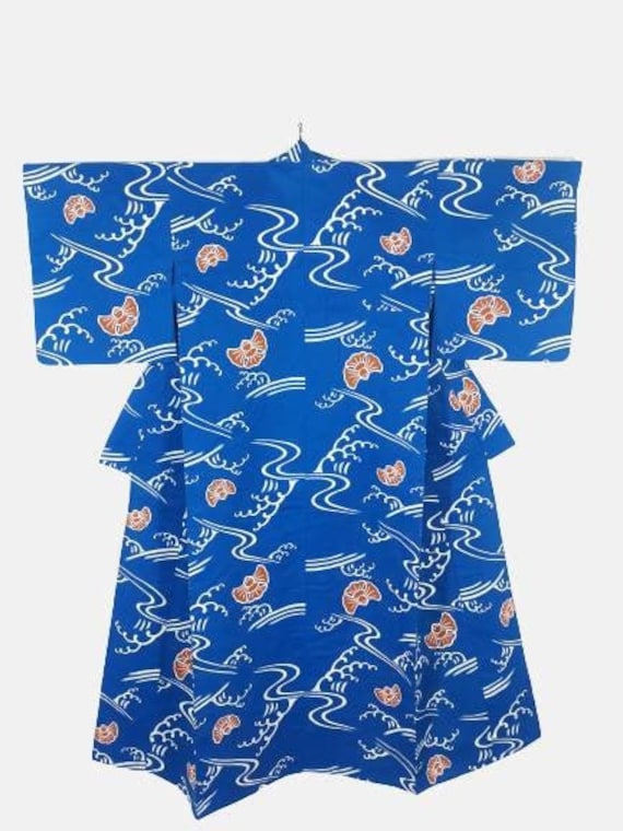 Japanese Kimono Robe Blue Abstract Kimono Dress Floral - Etsy