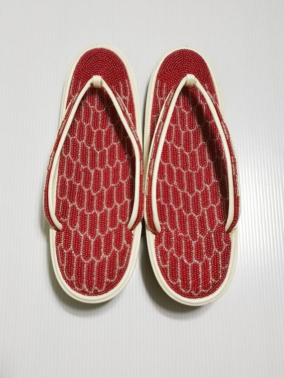 Japanese Traditional Red White Zori Geta Sandal Slipp… - Gem