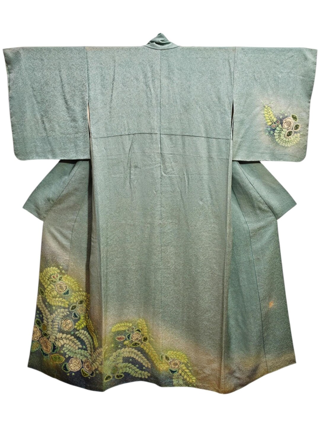 Japanese Kimono Robe Green Houmongi Floral Silk Kimono Dress | Floral ...