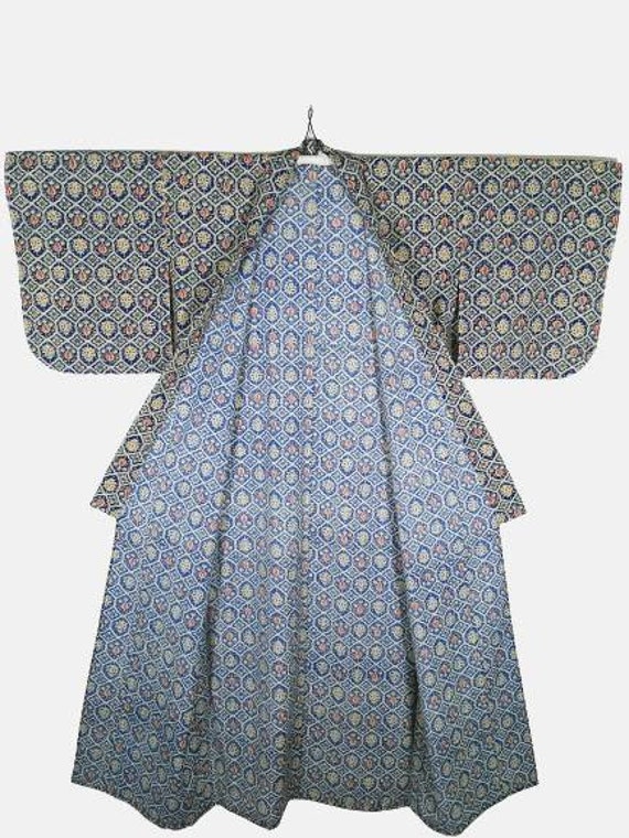 Japanese Kimono Robe Blue Green Floral Kimono Dress |… - Gem