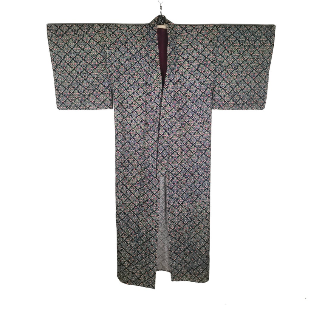 Japanese Kimono Robe Blue Floral Kimono Dress | Floral Kimono | Kimono ...