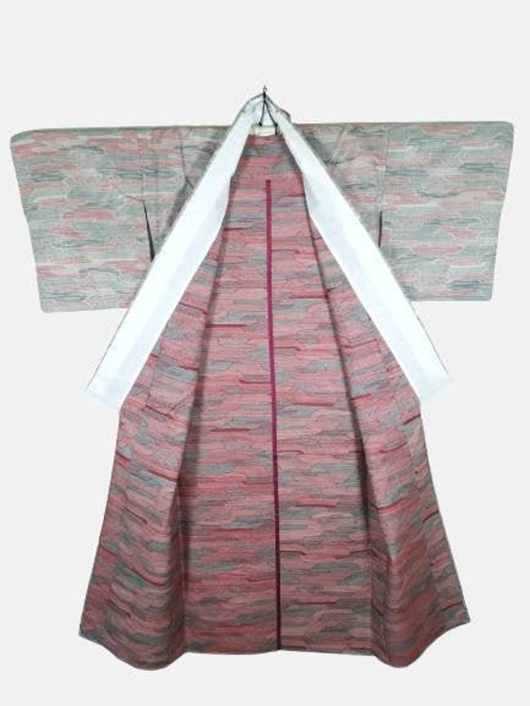 Japanese Kimono Robe Red Grey Abstract Kimono Dress | Floral Kimono ...
