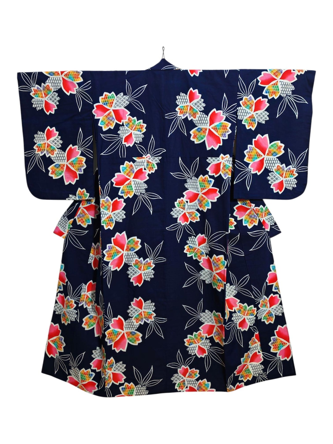 Japanese Kimono Robe Blue Floral Cotton Kimono Dress | Floral Kimono ...