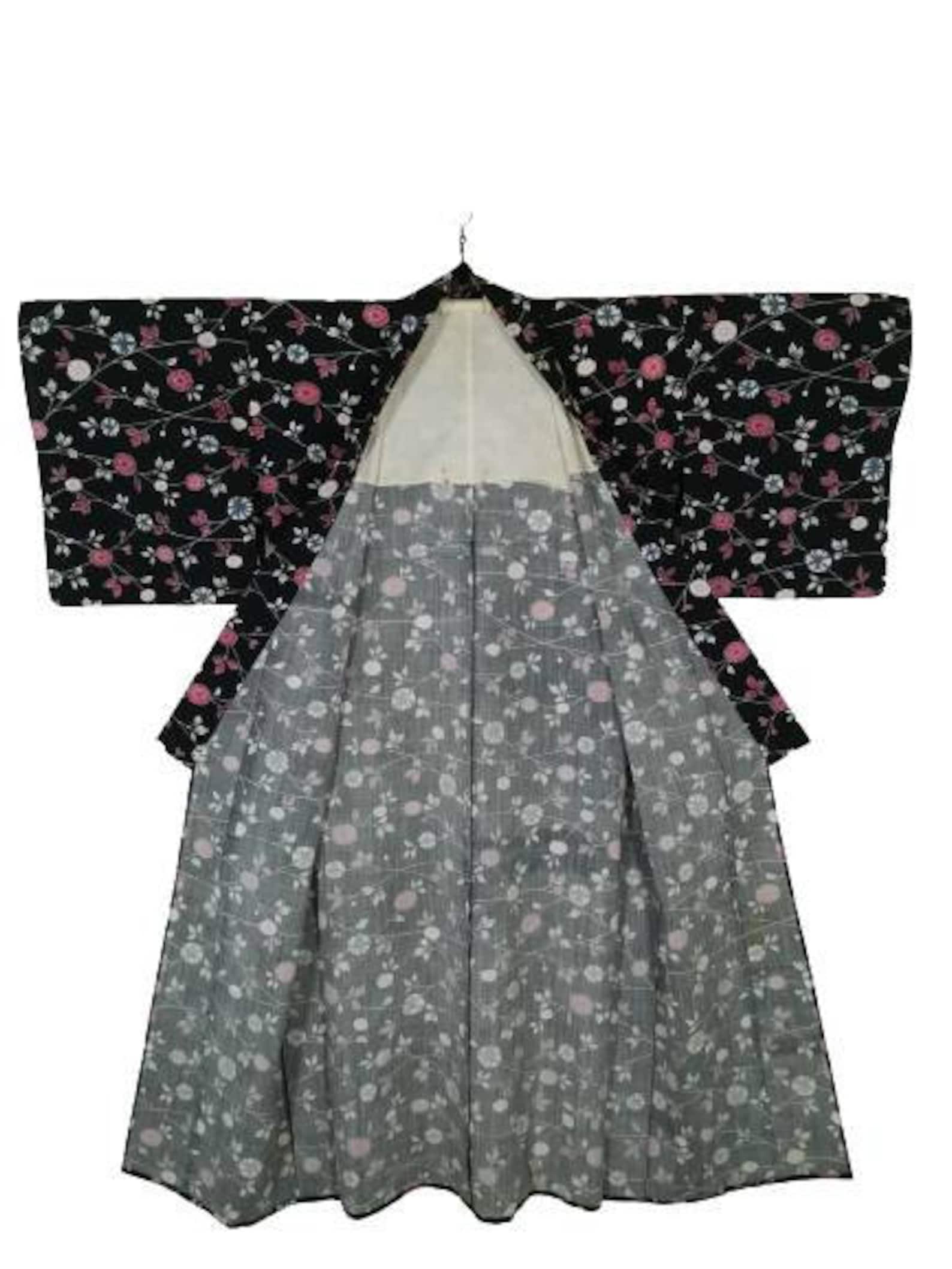 Japanese Kimono Robe Black Floral Kimono Dress | Floral Kimono | Kimono ...