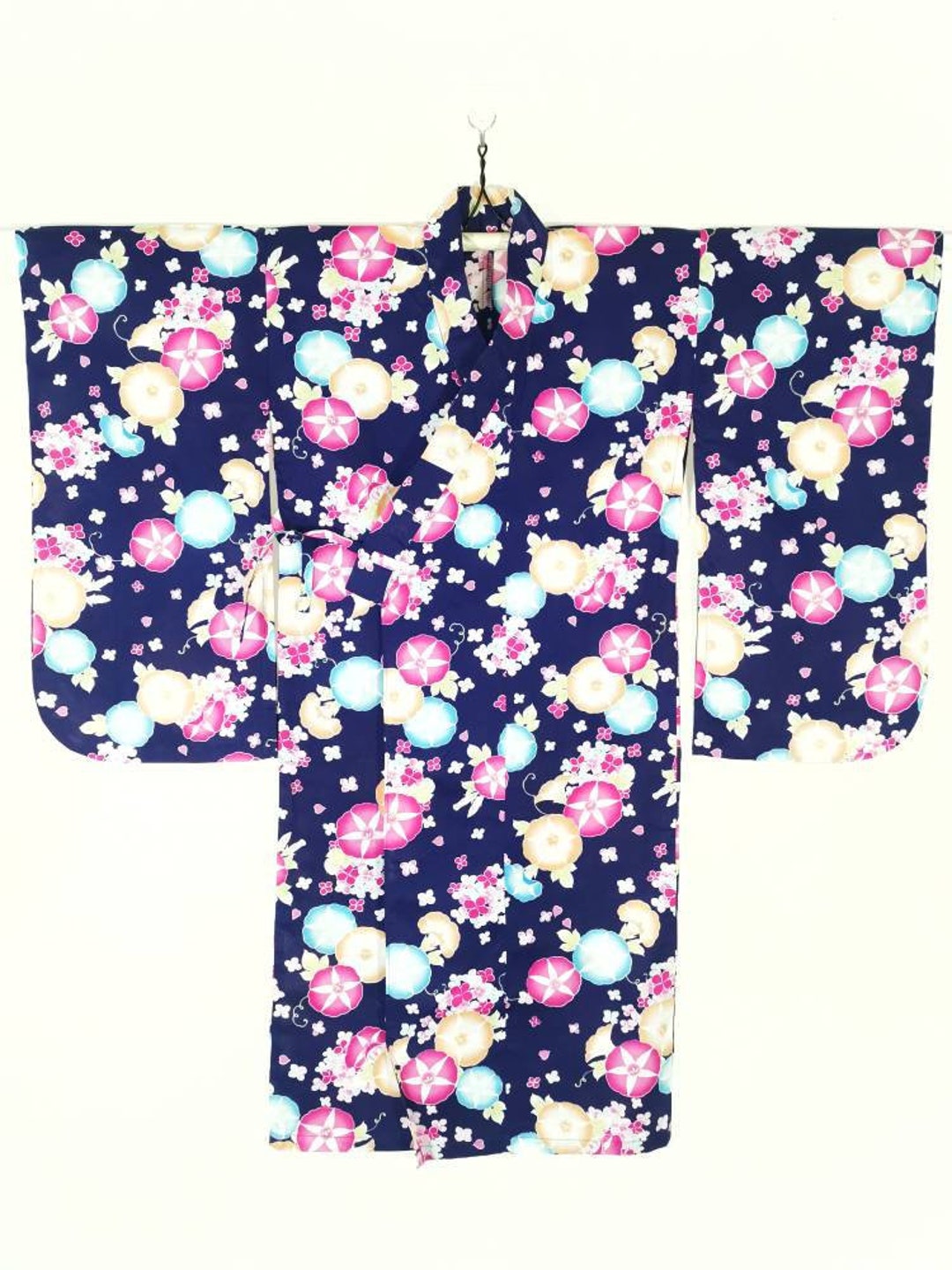 Japanese Kimono Robe Blue Floral Kimono Dress | Floral Kimono | Kimono ...