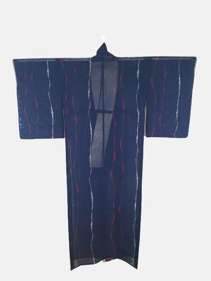 Japanese Kimono Robe Blue Abstract Thin Kimono Dress Floral Kimono ...